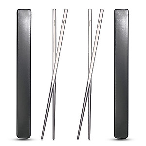 Titanium Chopsticks with Case, XBD Supply 2 Pairs of 9 Inches Square Chopstick Set Dishwasher Safe Reusable for Home & Travel (2-Pair Chopsticks)