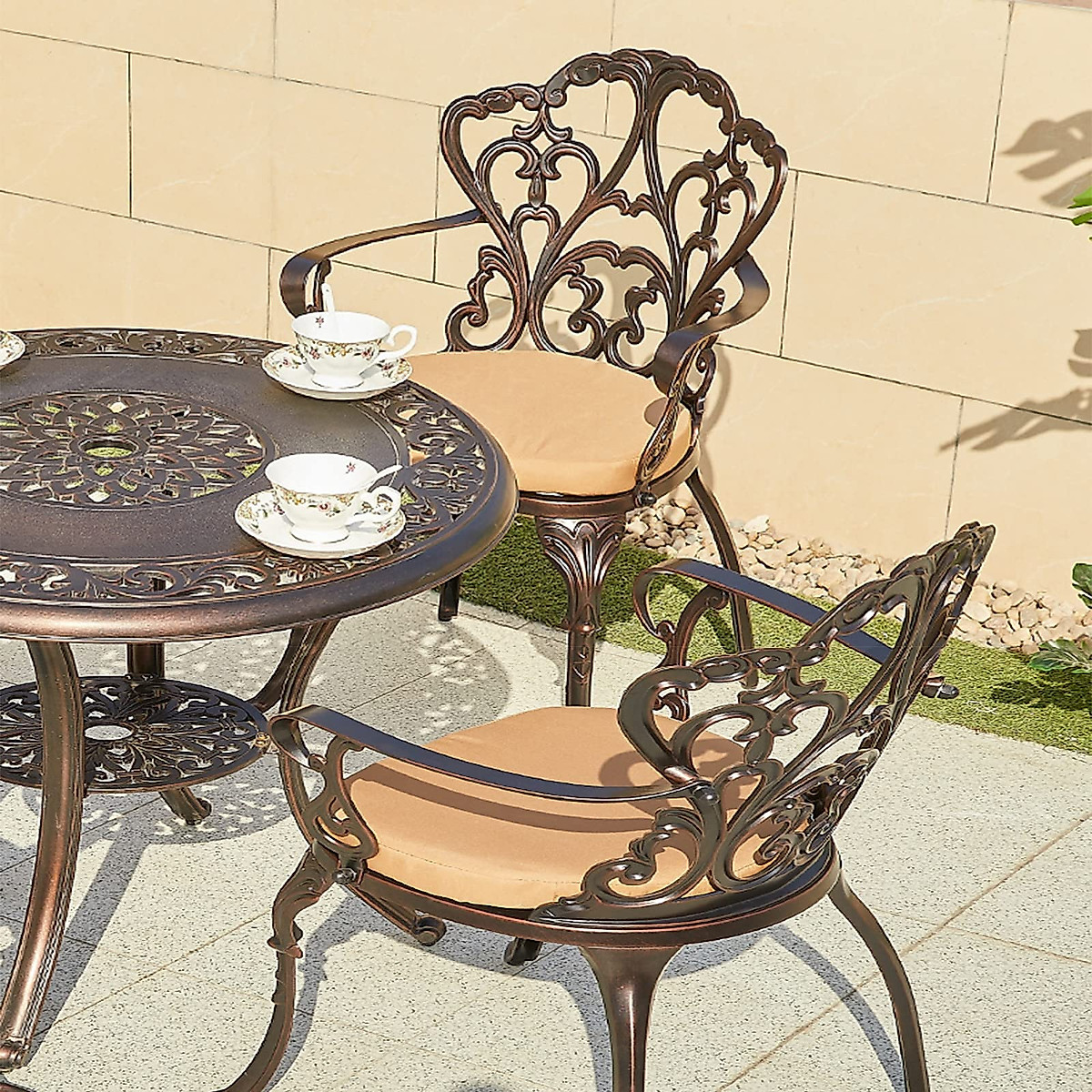 EESHHA Garden Bench 3 Pcs Cast Aluminum Set Garden Furniture Dining Table Chairs Antique Outdoor Seat Patio Seater (D) (C)