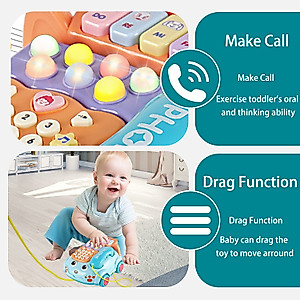 Chirldren Telephone Toy Cartoon Simulated Landline Smartphone Drag Function Call Play Piano Early Education Music Learn Hit Hamster Children Enlightenment Brain Toys Creative Gift for Kids Blue