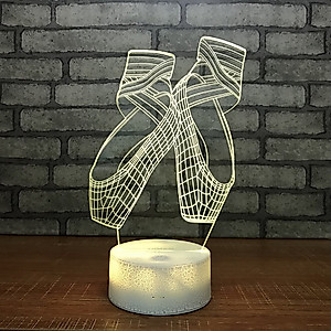 Jinnwell 3D Ballet Shoes Night Light Lamp Illusion 7 Color Changing Touch Switch Table Desk Decoration Lamps Led Christmas Gift with Acrylic Flat ABS Base USB Cable Toy