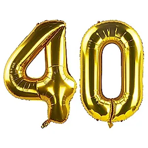 40 Inch Gold 40th Birthday Number Balloons 40 Foil Mylar Balloon for Anniversary Party Decoration