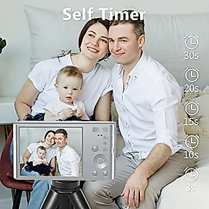 Digital Camera with 32GB SD Card, VJIANGER 4K 48MP Vlogging Camera with 2.8" Screen, 16X Digital Zoom, Mini Point and Shoot Camera for Kids Tees Aldults with 2 Batteries &Tripod(DC6-6 Silver)