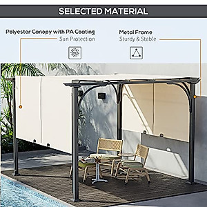 Outsunny 10' x 10' Patio Pergola with Retractable Canopy and Weather-Resistant Steel Frame, Backyard Sun Shade Canopy Cover Shelter for Porch Party, Garden, Grill Gazebo, Beige
