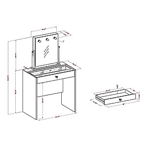 24/7 Shop at Home Peregrine Modern Wood 2-Piece Makeup Vanity Table and Adjustable Lighted Mirror Set with Bulbs, 1 Felt-Lined Drawer for Bedroom, Dressing Room, Bathroom, Guest Room, Luminous White