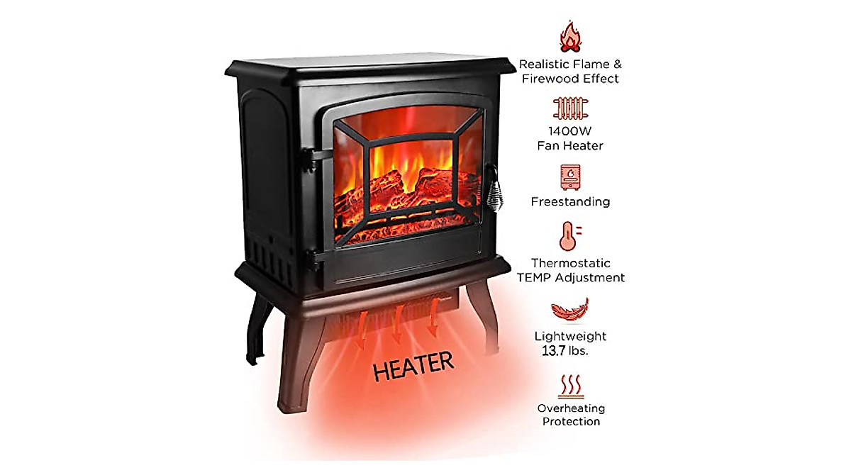 Electric Fireplace Heater with Realistic Flames - CSA Certified 1400W