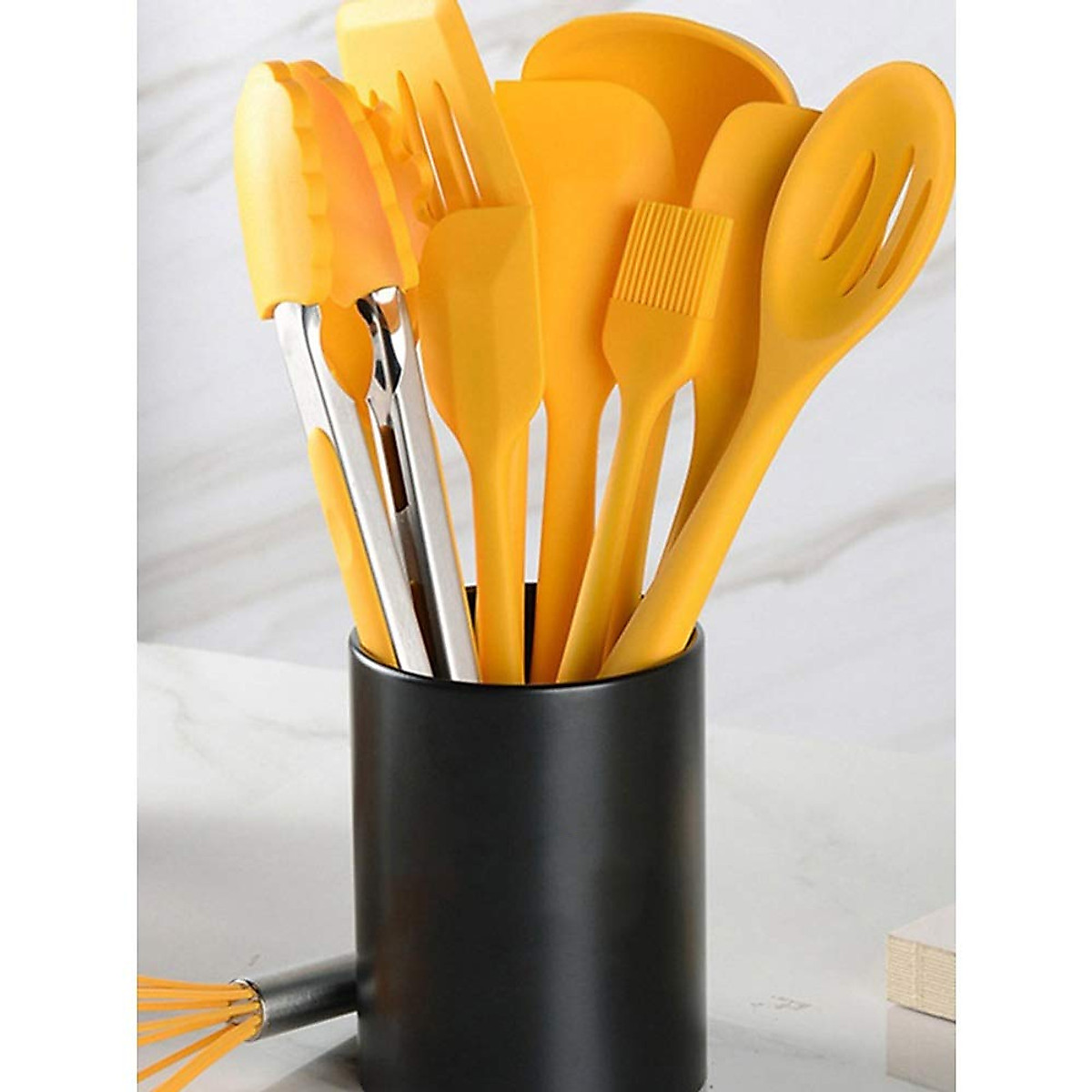 10PC Yellow Silicone Kitchenware Cooking Utensils Set Heat Resistant Kitchen Non-Stick Cooking Utensils with Storage Box