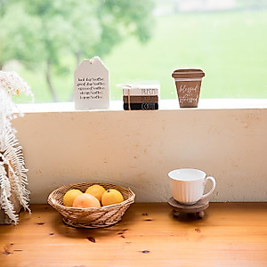 GENMOUS Farmhouse Coffee Tiered Tray Decor Set Mini Items For Coffee Bar Set Up Decor, White Tiered Tray Decorations with Wood Book Stack, Coffee Table Sign, Wood Mini Riser For Coffee Bar Accessories