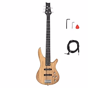 Ktaxon 5 String Electric Bass Guitar, Full Size Standard Right Handed Rosewood Fretboard Bass Kit with Strap, Cable, Pick, Wrench Tool (Burlywood)