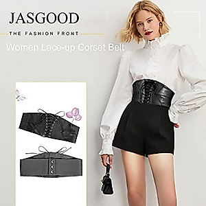 JASGOOD Women Corset Waist Belt Elastic Tied Waspie Belt Wide Lace-up Costume Belt for Dresses(Black, Fit waist size 33''-36'')