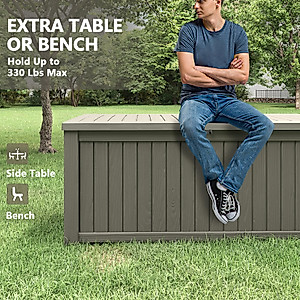 LHBGO 180 Gallon Deck Box,Outdoor Storage Box, Waterproof and UV Resistant Storage Deck Box for Garden Tools