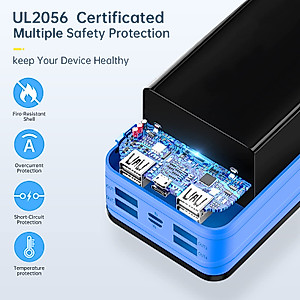 AEECESTORE Solar Charger Power Bank 60000mAh, Portable Solar Battery Charger with 32 LED Lights, External Battery Pack Compatible with iPhone, Cell Phone,Tablet for Camping, Emergency (Blue)