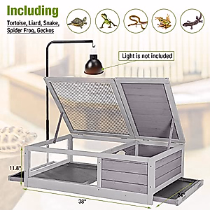 GUTINNEEN Tortoise Habitat Indoor Tortoise Enclosure with Adjustable Reptile Light Stand Large Wooden Turtle Cage with Two Trays