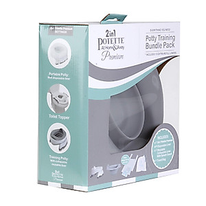 Potette Plus Premium Potty Value Pack: Kalencom 2in1 Potette Plus Premium Portable Potty and Premium Reusable Collapsible Liner for Home Use (White/Gray)