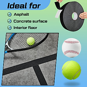 Amylove 230 Ft Driveway Basketball Tape Outdoor Court Tape Adhesive Court Marking Tape Court Lines for Tennis Badminton Parking Floor Pavement Driveway Indoor, 2 in Wide (Black, PVC)