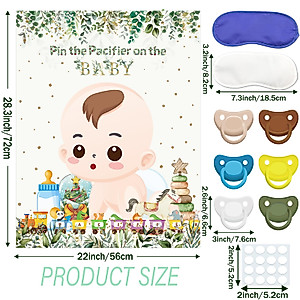 Pin The Pacifier On The Baby Game Sage Large Baby Poster Games for Baby Shower Party Birthday Party Decorations Supplies - 36 Pacifier Stickers 2 Blindfold
