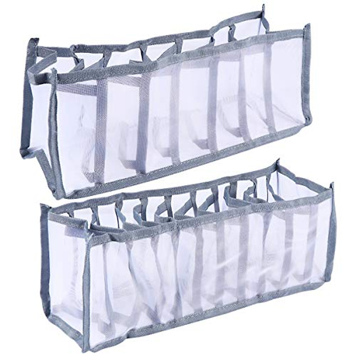 Cabilock 3PCS Underwear Storage Boxes Collapsible Closet Divider Nylon Grids Style for Bra Socks Ties Scarves Lingerie for Wardrobe Cabinet Organizer (Grey)
