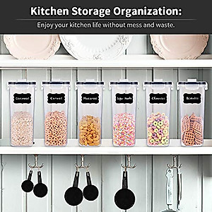 ME.FAN Cereal Storage Containers [6 Set] Airtight Food Storage Containers 2.5L(85.4oz) - Kitchen Storage Keeper with 5 Set Measuring Cups, 24 Chalkboard Labels & Pen (Black)