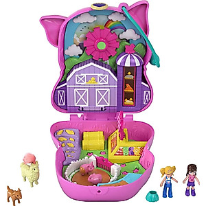 Polly Pocket On The Farm Piggy Compact, Farm Theme, Micro Polly Doll & Friend Doll, 2 Animal Figures (1 Alpaca with Hair), Fun Features & Surprise Reveals, Great Gift for Ages 4 Years Old & Up
