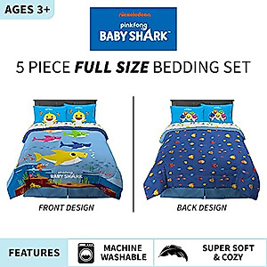 Franco Kids Bedding Super Soft Comforter and Sheet Set, 5 Piece Full Size, Baby Shark