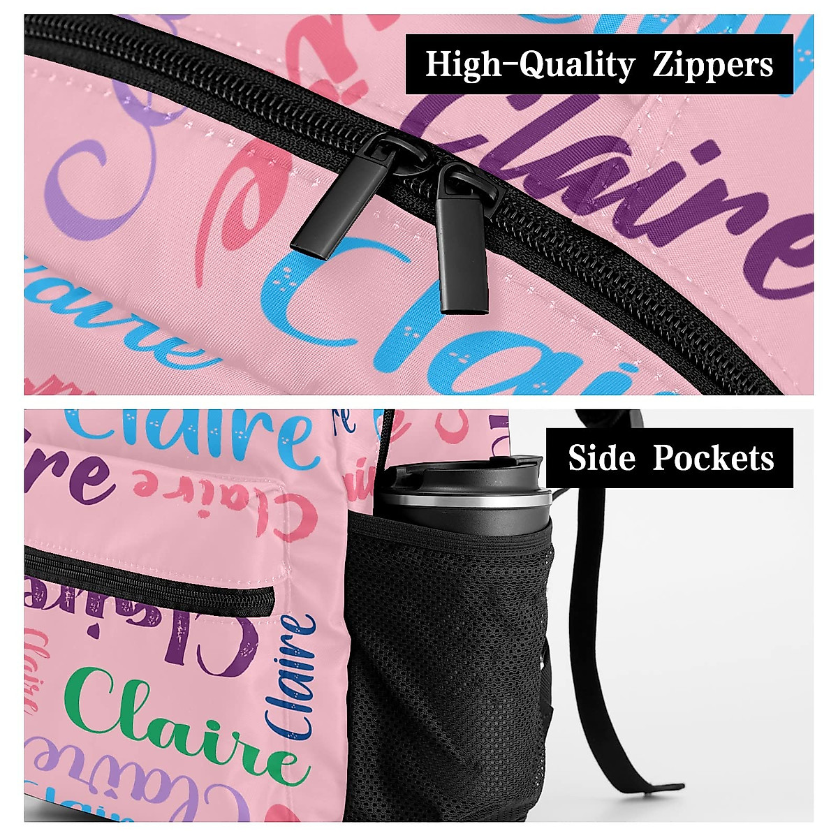 ZAACUSTOM Polyester Custom Bookbag with Name Text Elementary Kids Girls Personalized School Backpack Customize Book Bag, Stylish, Waterproof, Unique, Adjustable Shoulder Straps, 1 Pack