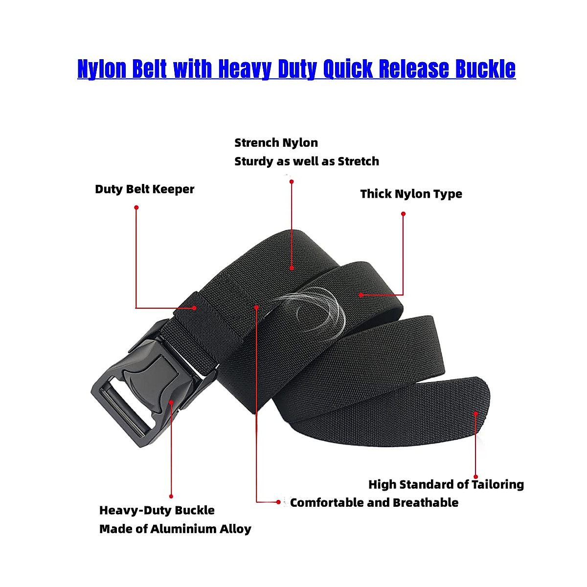 2 Pack-Metal Buckle Quick Release Outdoor Tactical Belt for Men Stretch Nylon Web Belt for Hunting Camping (BLACK+GREY)