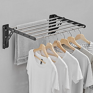 NEWRAIN Clothes Drying Rack, Wall Mounted Laundry Drying Rack Clothing,23" Wide Stainless Steel Hanging Drying Rack
