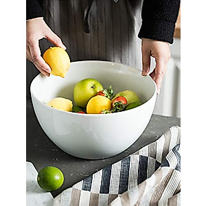LAUCHUH 5 Quarts Porcelain Serving Bowl for Salad 10.7" Extra Large Serving Deep Bowl with Salad Spoon Set, 3 Pcs
