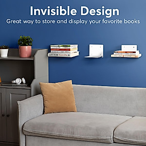 BigBcart Invisible Floating Book Shelves for Wall, Heavy-Duty Steel Invisible Book Shelf with Anti-Rust White Powder Coating, 4-Pack - Supports up to 30lbs, Ideal for Home, Office, and Classroom (S)
