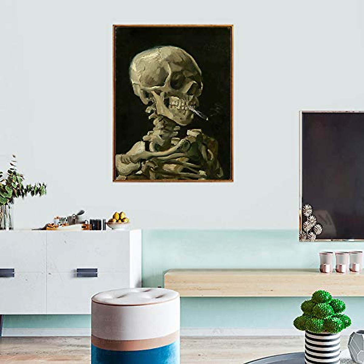 Kiddale Skull with Cigarette( 1886 by Vincent Van Gogh),Canvas Prints Wall Art Pictures Reproductions Artwork Paintings Poster,24"x16"(Unframed