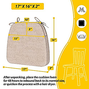 AAAAAcessories D-Shaped Chair Cushions for Dining Chairs with Ties and Removable Cover, 2" Thick Dining Kitchen Chair Pads, Indoor Dining Room Chair Cushions, 17" x 16", Set of 4, Beige