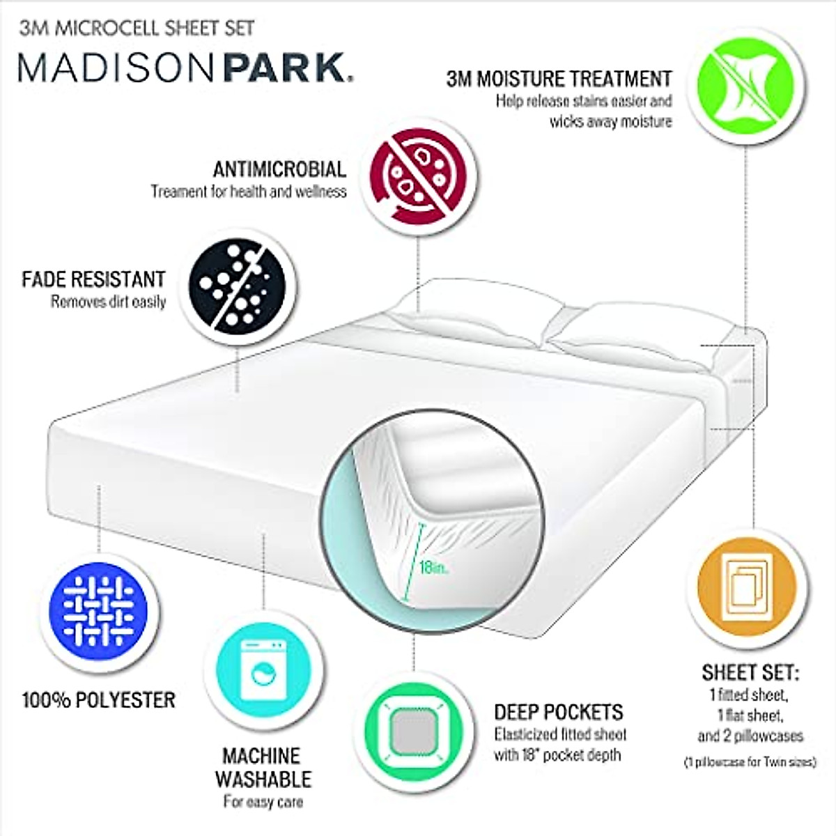 Madison Park 3M Microcell Color Fast, Wrinkle and Stain Resistant, Soft Sheets with 16" Deep Pocket All Season, Cozy Bedding-Set, Matching Pillow Case, 4 pieces, Queen, Blush
