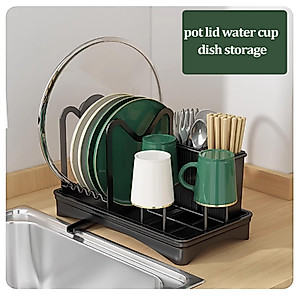 LONONE Dish Drying Rack for Kitchen Counter Dish Racks with Drainer and Glass Holder Kitchen Aid Compact Dish Racks for Kitchen Counter,Green