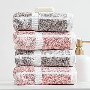 sense gnosis Pink Hand Towel Set of 2 100% Cotton Checkered Pattern Super Soft Highly Absorbent Decorative Hand Towels for Bathroom 13 x 29 Inch