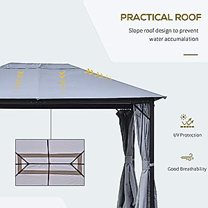 Outsunny 10' x 13' Patio Gazebo, Aluminum Frame, Outdoor Gazebo Canopy Shelter with Netting & Curtains, Garden, Lawn, Backyard and Deck, Gray