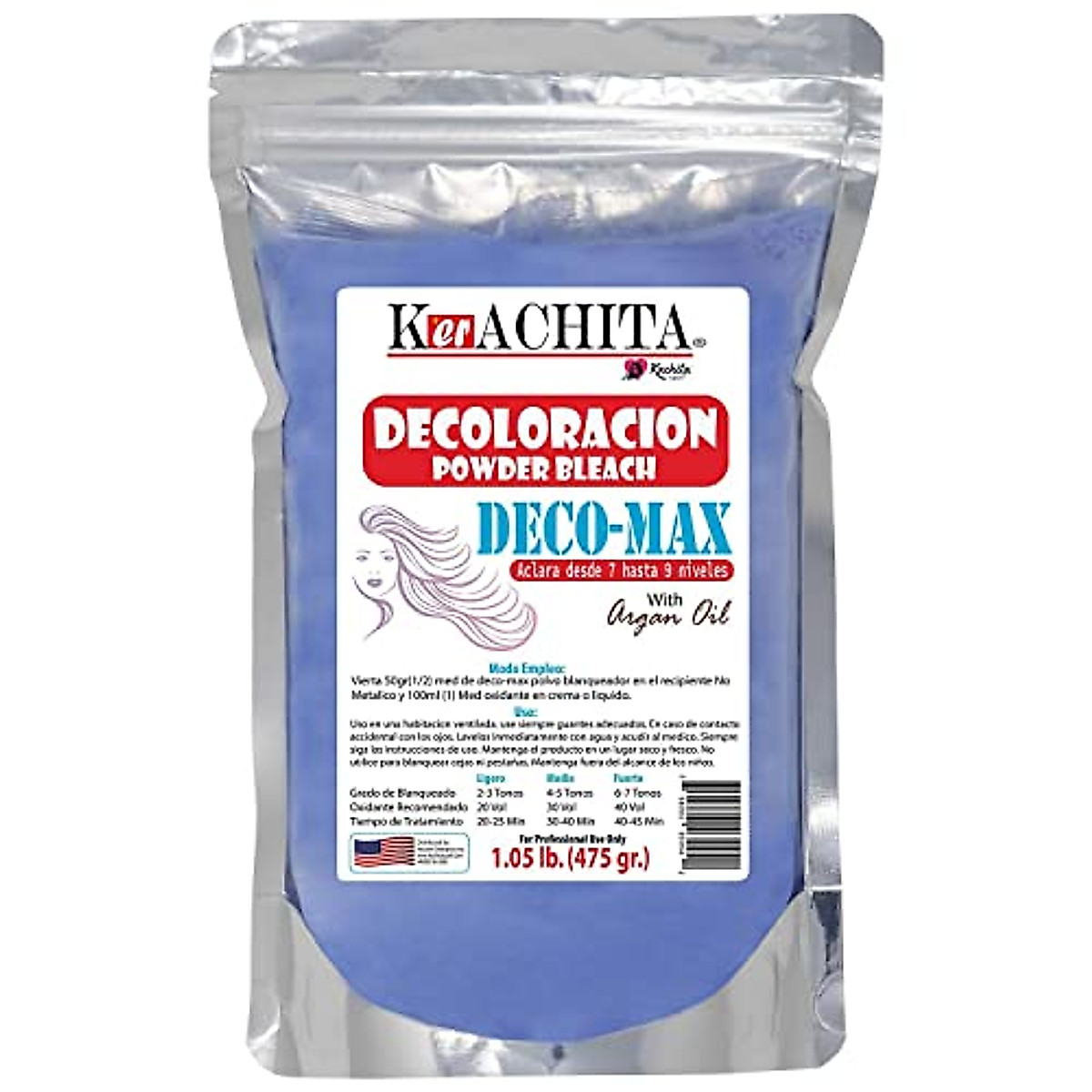 Professional Lightener for Hair Highlights, Bleaching, Highlighting, Balayage Kerachita Powder Bleach Blue Deco-Max, Decoloracion Azul en Polvo 1.10 Lb (500gr) Made in USA