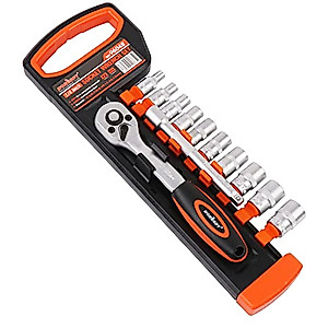 HORUSDY 12-Pieces 1/4” Ratchet Socket Wrench Set, Drive Socket Set, 4mm -13mm Sockets and, Quick Released Ratchet Handle and 10 cm Extension Bar