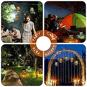 Zhehao 6 Pieces Outdoor Lanterns Waterproof Solar Powered Mosaic Lights Christmas Garden Lanterns Solar Mosaic Lamp Lanterns for Christmas Holiday Garden Yard Patio Pathway Decoration, Blue, Red