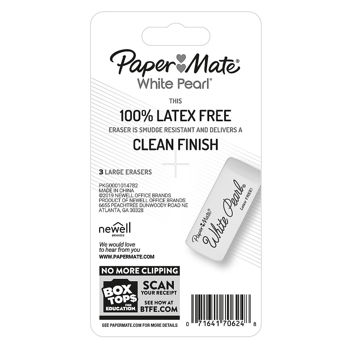 Paper Mate 70624 White Pearl Erasers, Large, 3 Count