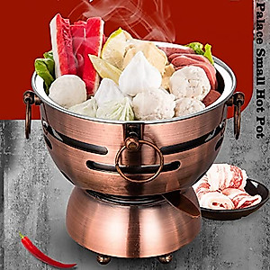 304 Stainless Steel Stockpot Shabu Shabu Hot Pot Set Retro Separation Alcohol Hotpot Chafing Dishes Single Serving Pot with Heatproof Handle, 1L / Copper