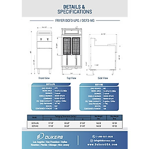 Dukers DCF3-LPG Liquid Propane Gas Commercial Floor Deep Fryer with 3 Tubes Burners 40lb 90,000 BTU