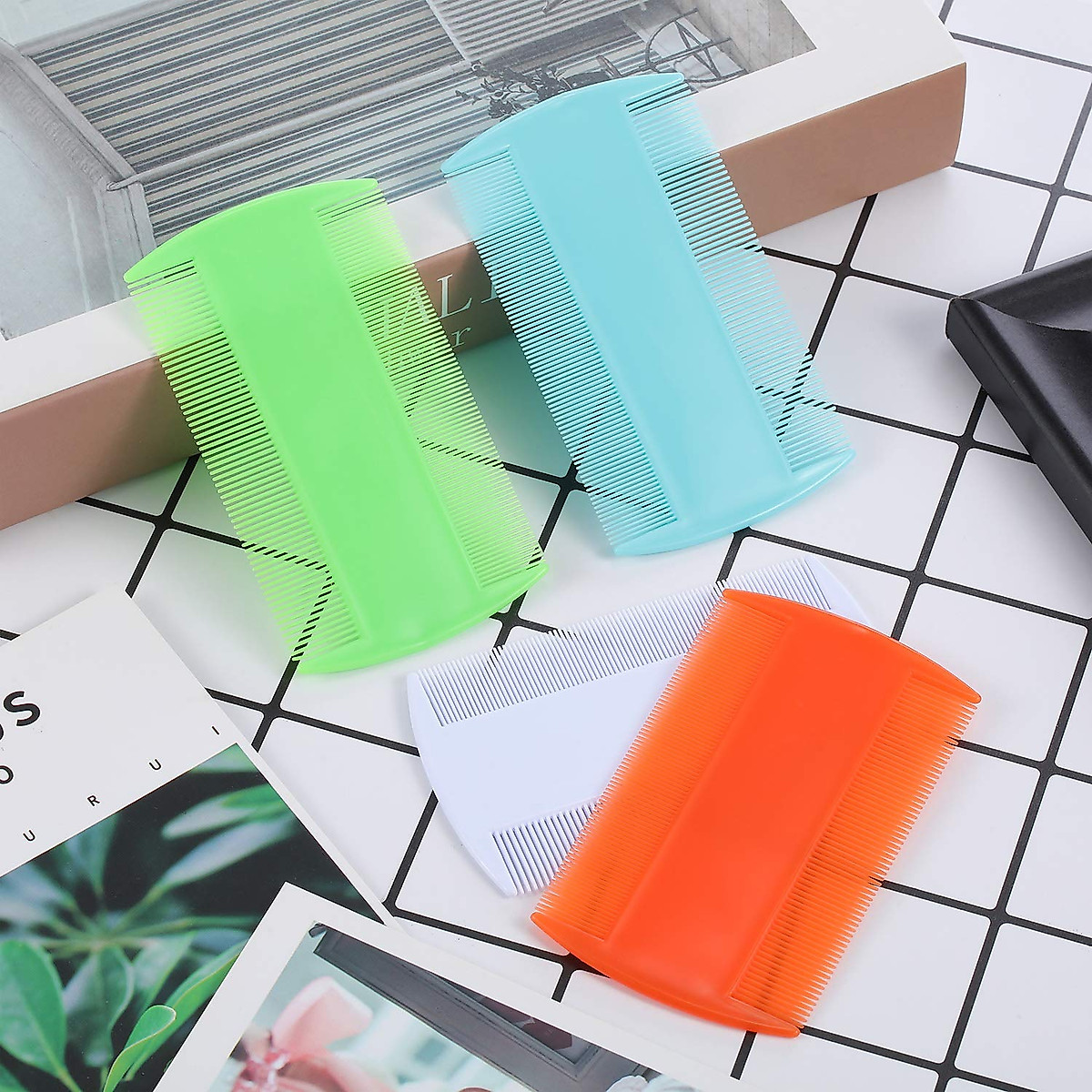 8 Pieces Flea Lice Combs Double Sided Lice Removal Comb Hair Grooming Comb with Metal Teeth (Orange, Blue, Purple, White, 3.5 x 2 Inch, 3.54 x 1.57 Inch)