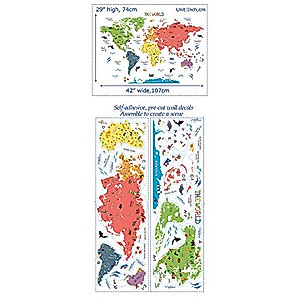 HomeEvolution Kids Educational Removable World Map Peel and Stick Large Wall Decals Stickers for Children Nursery Bedroom Living Room…