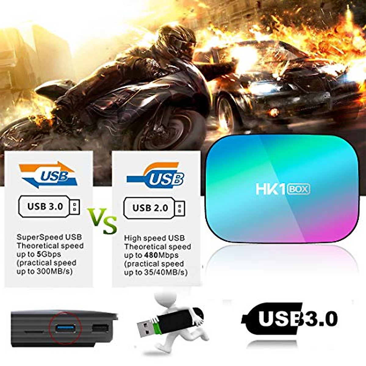 Android 9.0 TV Box HK1 Box Android TV Box 4GB RAM 64GB ROM, Dual-WiFi 2.4GHz/5GHz BT Amlogic S905X3 Quad Core 64 Bits 3D/8K Full HD/H.265/USB3.0 Android Box