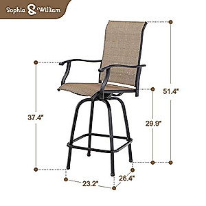 Sophia & William Outdoor Patio Bar Stools Swivel Bar Stool 2 Pack High Back Patio Bar Chairs Textilene Patio Furniture Set Bar Height All Weather for Lawn Garden Backyard Pool Supports 300lbs