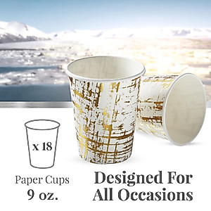 SILVER SPOONS (18 - Pack 9 Oz.) Elegant Disposable Coffee Cups - Drinking Hot Cups For Coffee, Tea, Hot Chocolate & All Sort Of Beverages, Paper Coffee Cups, Gold
