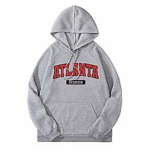 SHENHE Men's Graphic Letter Print Pullover Hoodies Long Sleeve Hooded Sweatshirt Tops Grey M