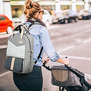 YILANE Diaper Backpack for Mom Daily Outing, Baby Bags for Mom USB Charging Port with Changeable Stroller Straps, Diaper Pad & Extra Bottle Cooler (Gray)