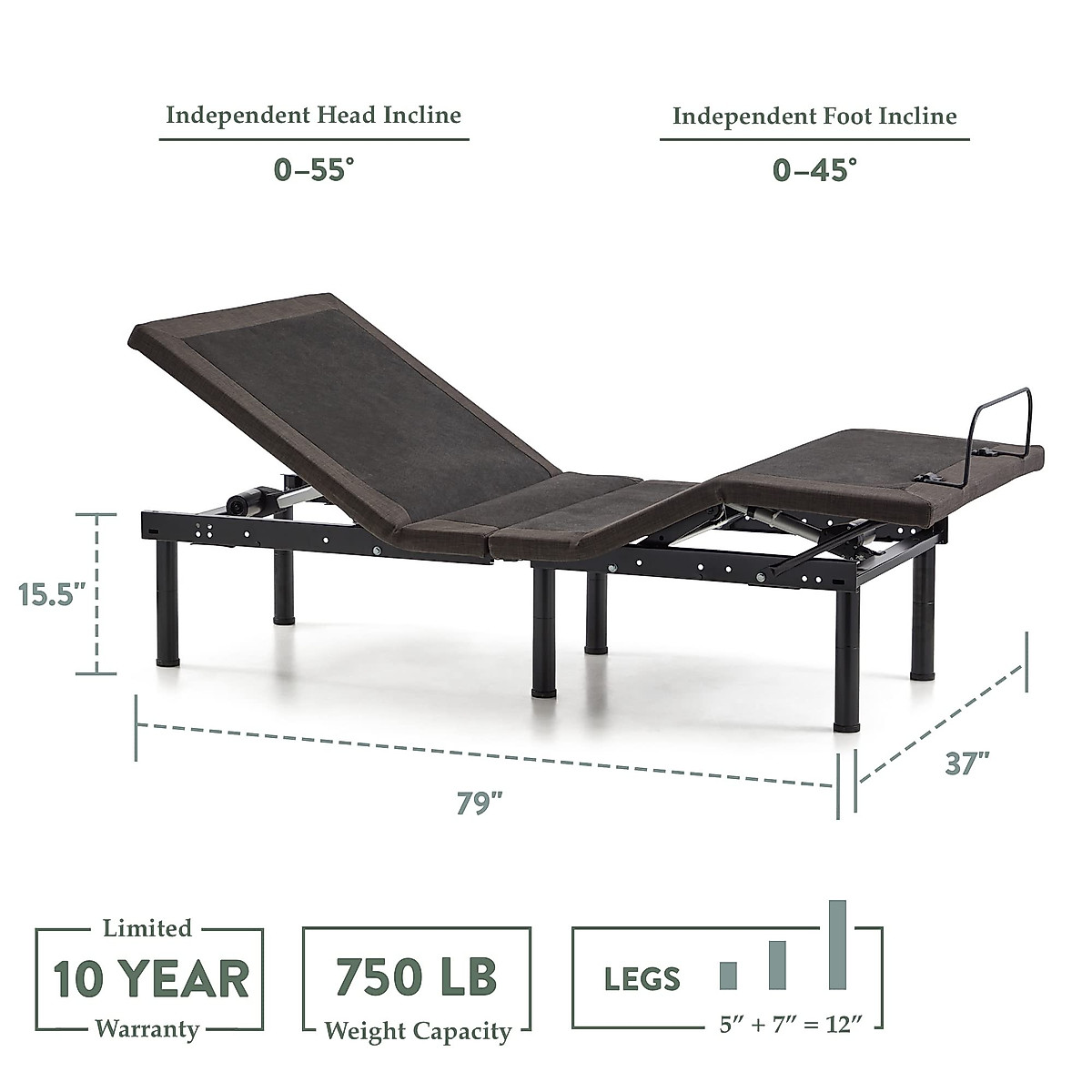 Edenbrook Adjustable Bed Frame - Twin XL Adjustable Bed Frame - Platform Bed Compatible, Upholstered, Quiet Motor, Wireless Remote