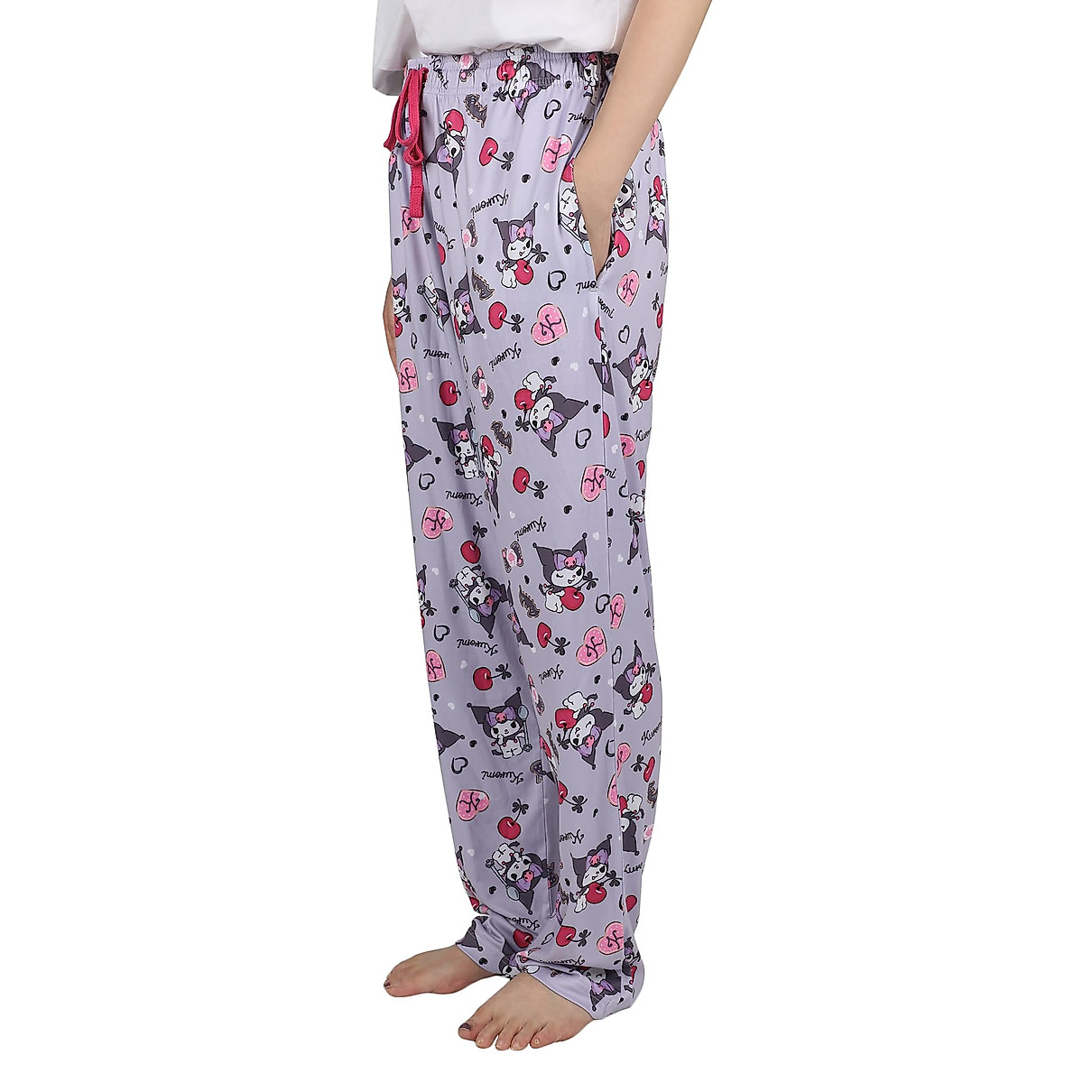 Kuromi Women's Punk Rabbit Allover Print Design Adult Lounge Pajama Pants for Men and Women, Small Grey