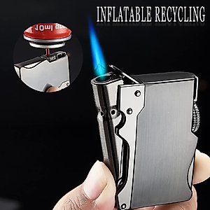 WEQTETJU Torch Lighter, Cool, Unique Design, Inflatable and Adjustable, Butane Lighter, Men's Gift (Butane Not Included) (Sliver)